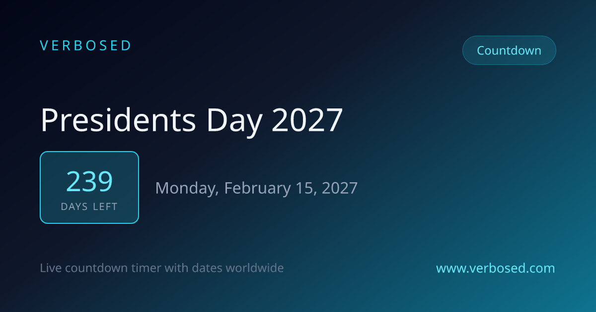 Days Until Presidents' Day 2027 - Countdown Timer | Verbosed
