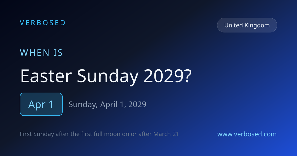 When is Easter Sunday 2029 in United Kingdom? April 1 | Verbosed