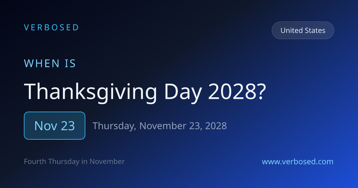 When is Thanksgiving Day 2028 in United States? November 22 | Verbosed